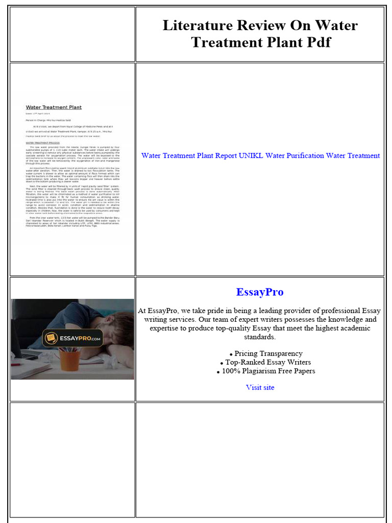 Literature Review On Water Treatment Plant PDF | PDF | Water | Sewage ...