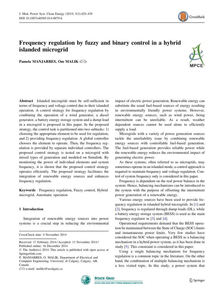 Frequency Regulation by Fuzzy and Binary Control in A Hybrid Islanded Microgrid | PDF ...