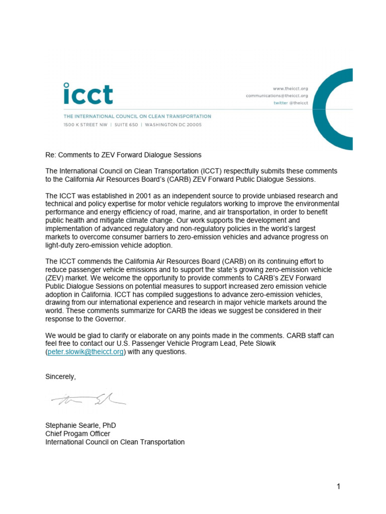 ICCT Comments To The California Air Resources Board's (CARB) ZEV ...
