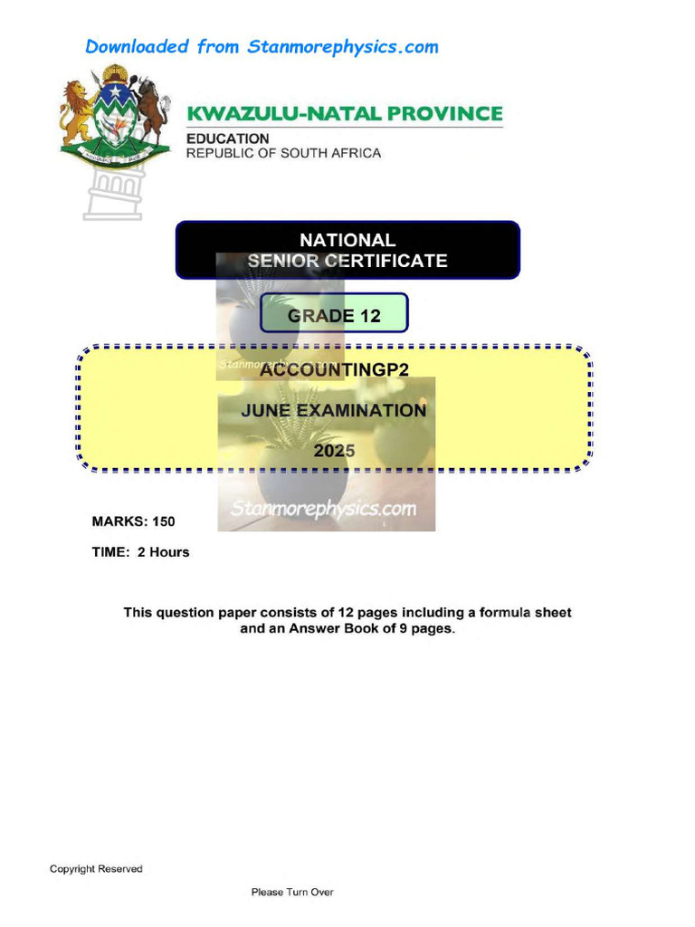 KZN Accounting Grade 12 June 2025 P2 and Memo | PDF