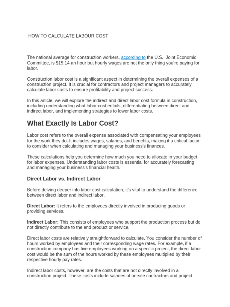 How To Calculate Labour Cost | PDF | Labour Economics | Payroll