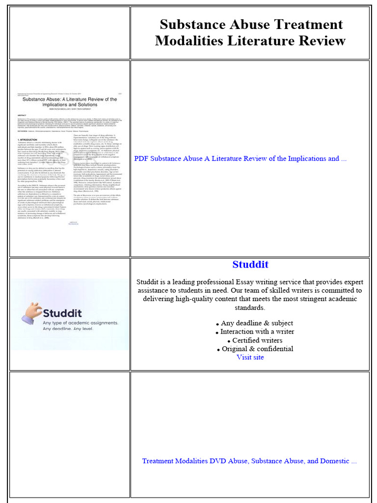 Substance Abuse Treatment Modalities Literature Review | PDF ...