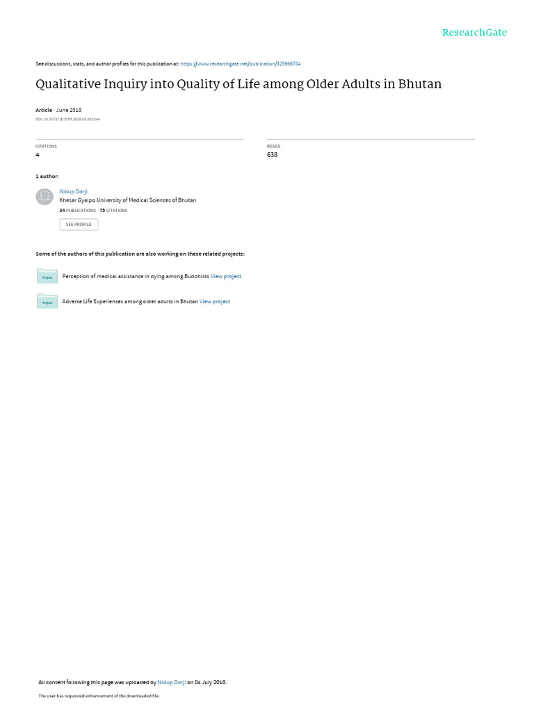 Qualitative Inquiry For Quality of Life - Study Questionaire | PDF ...