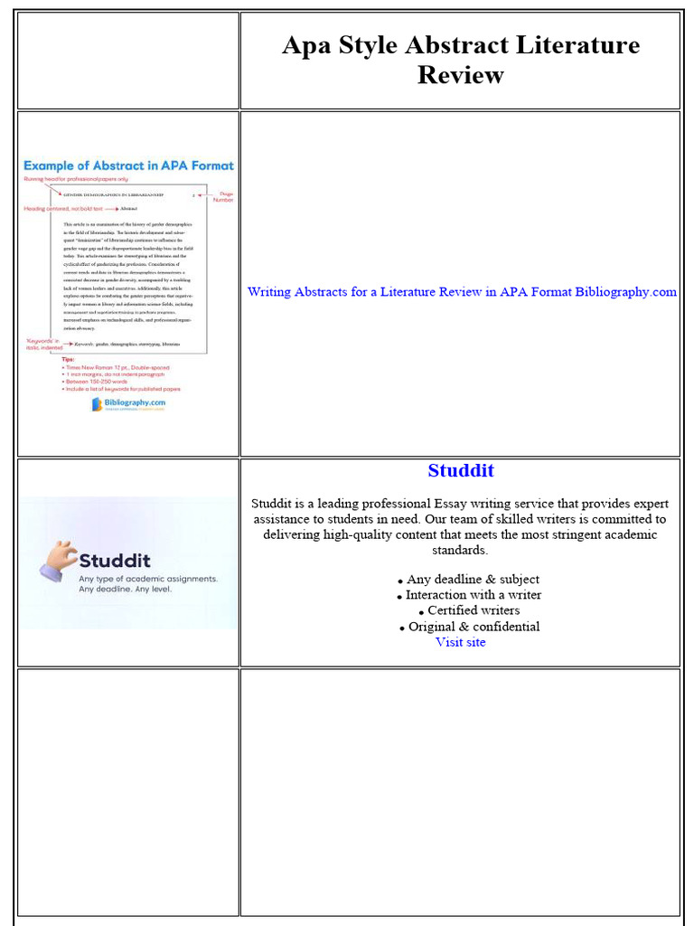 Apa Style Abstract Literature Review | PDF | Apa Style | Abstract (Summary)