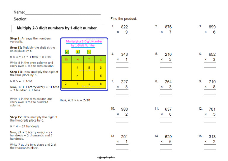 Glen Multiplying 2 3digits by 1 Digit | PDF