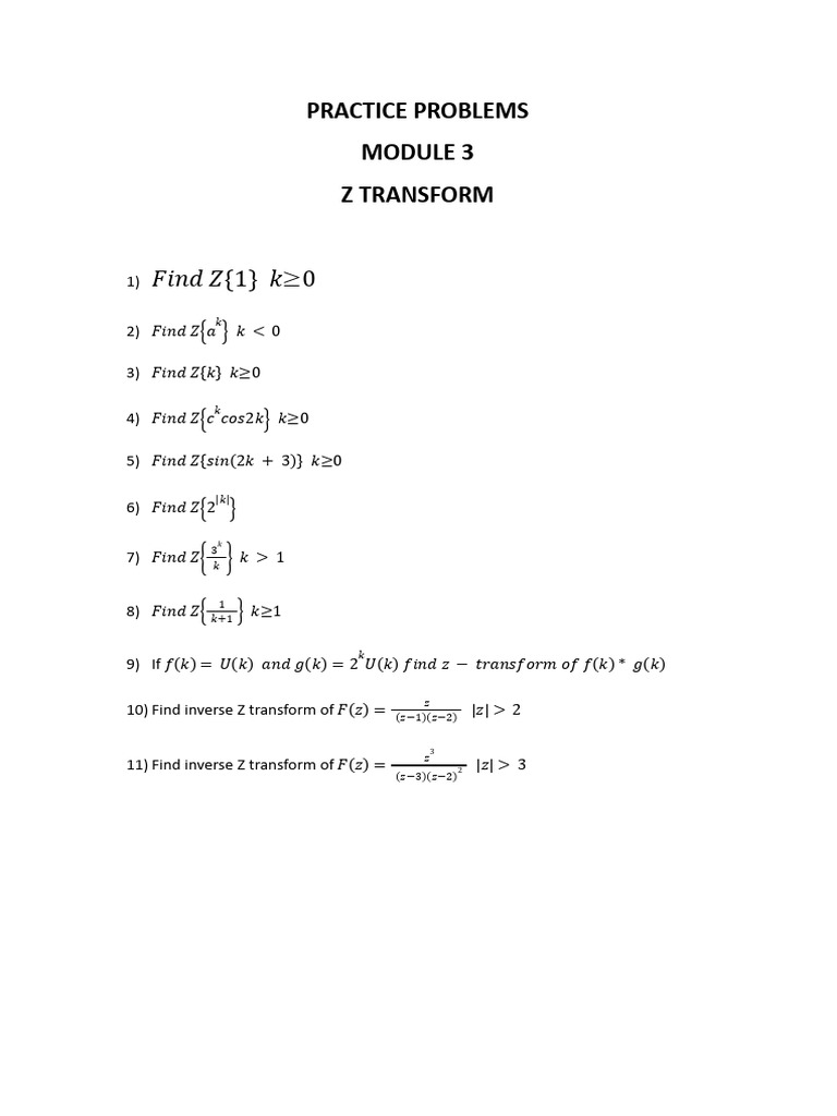 PRACTICE PROBLEMS - Module 3 - Z Transform | PDF