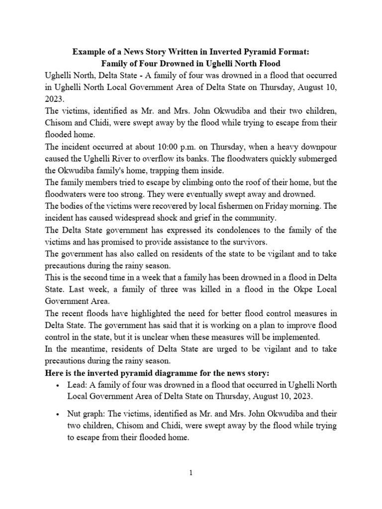 Inverted Pyramid News Writing Example | PDF | News | Information