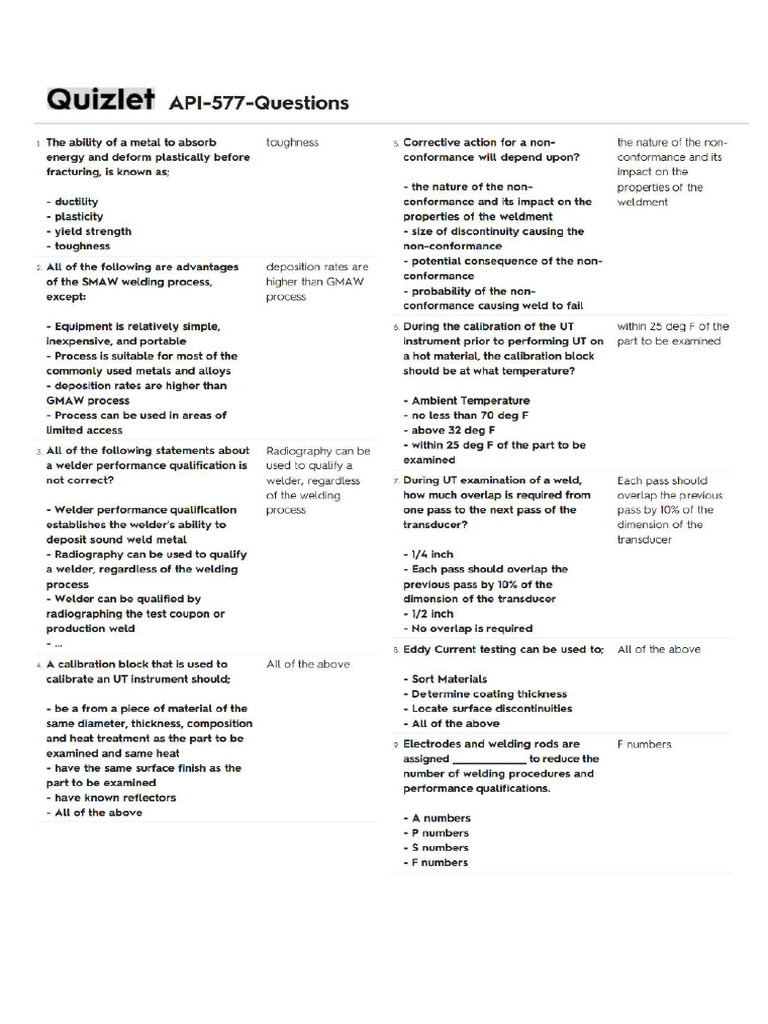 API 577 Mcqs | PDF