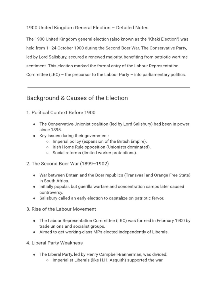 1900 UK General Election Overview | PDF | Liberal Party (Uk) | Labour ...