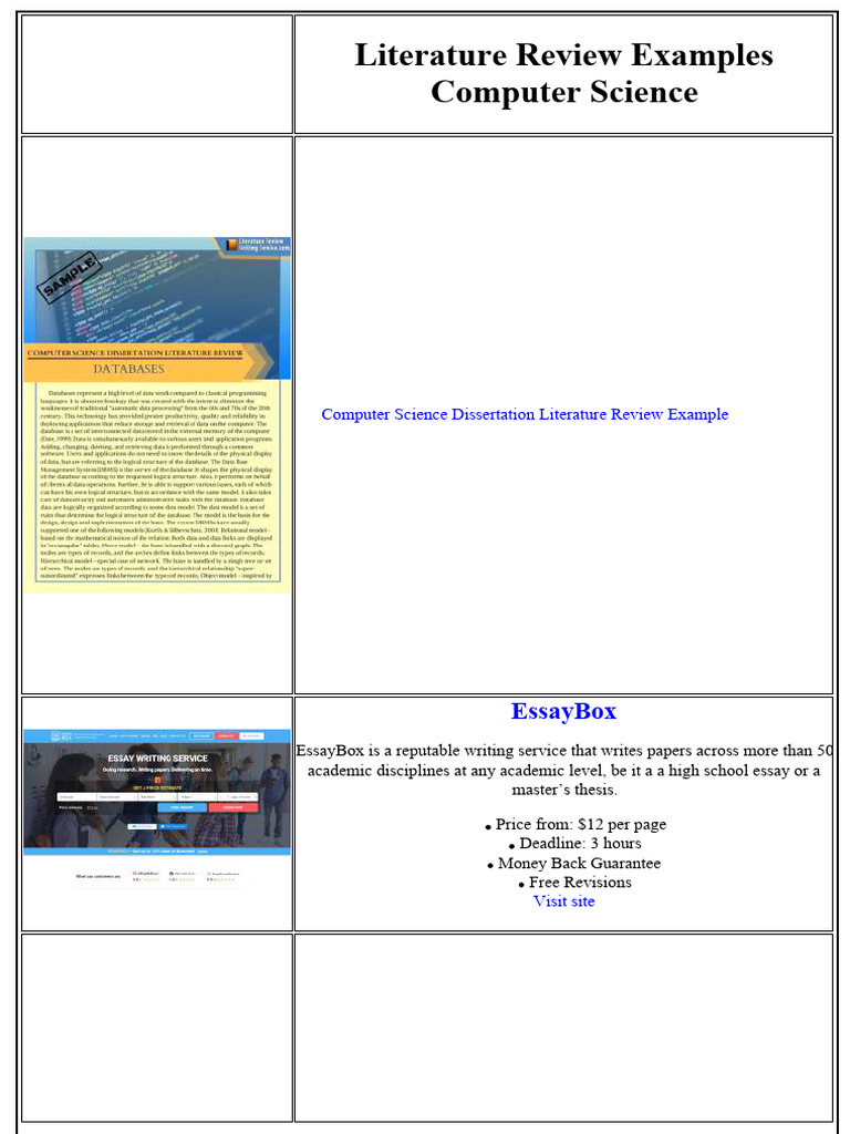 Literature Review Examples Computer Science | PDF | Essays | Thesis