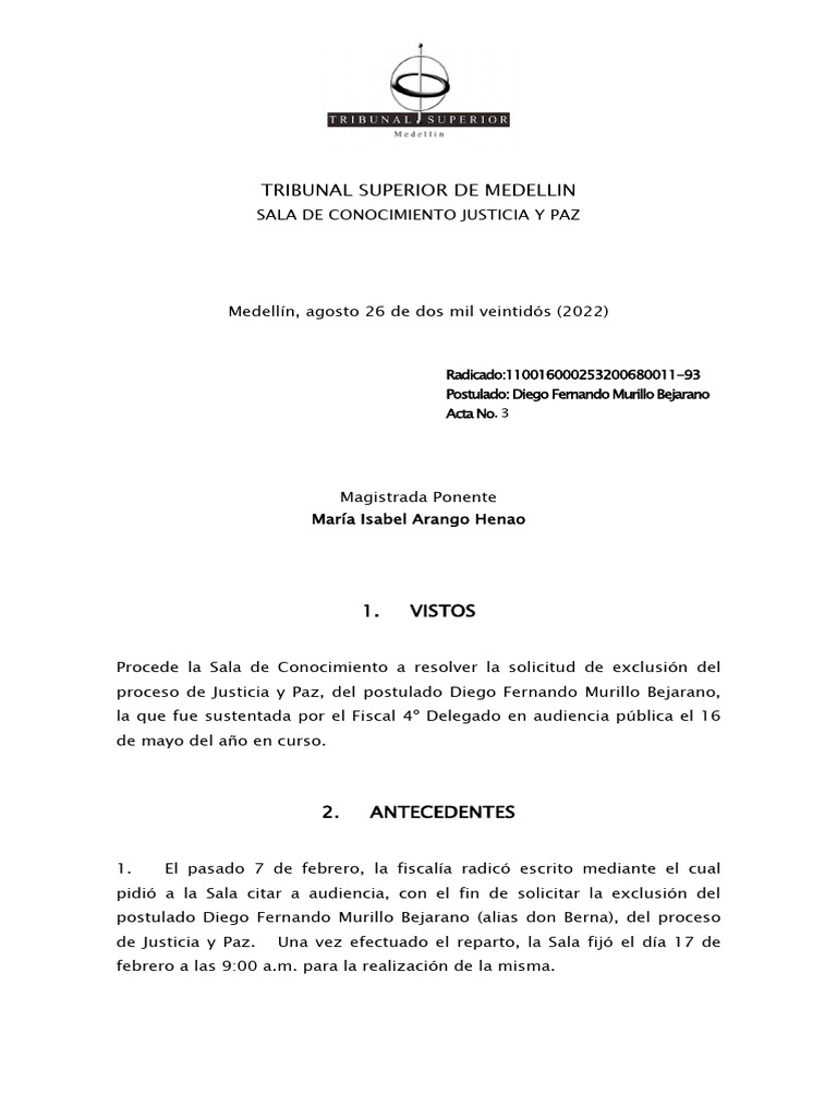 2022.08.26 Diego Fernando Murillo Bejarano - No - Excluye | PDF | Prisión | Los Estados Unidos