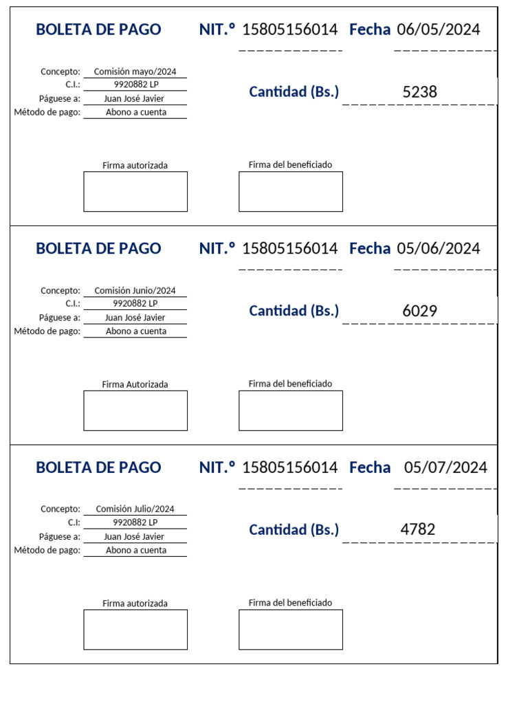 Plantilla de boleta de pago mensual | PDF