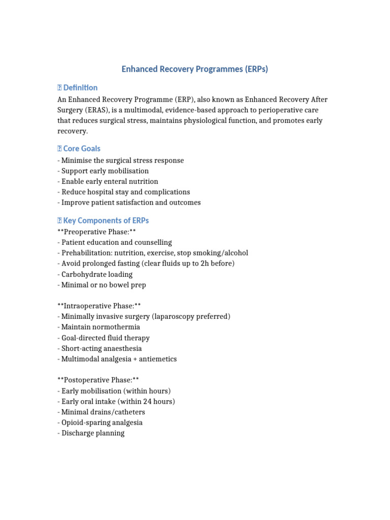 Enhanced Recovery Programmes Explained | PDF