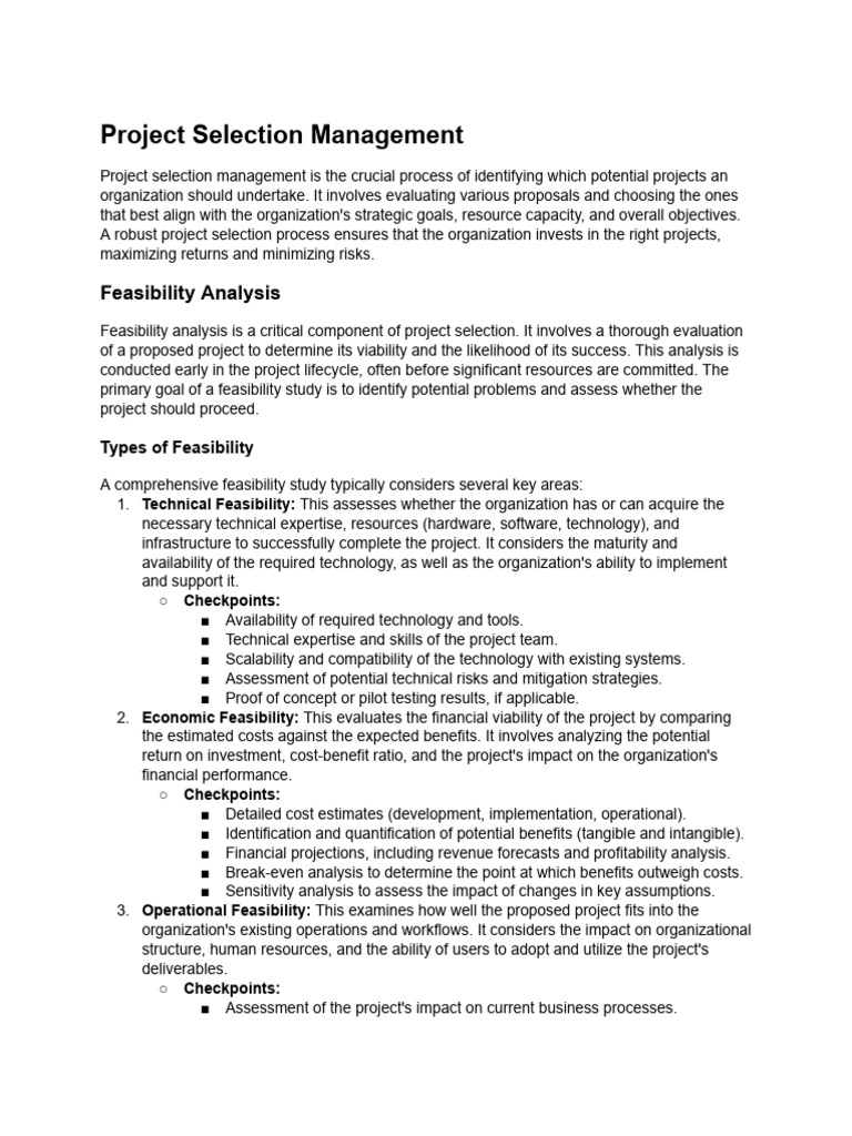 Project Selection Management - Feasibility - Types.. | PDF | Internal Rate Of Return ...