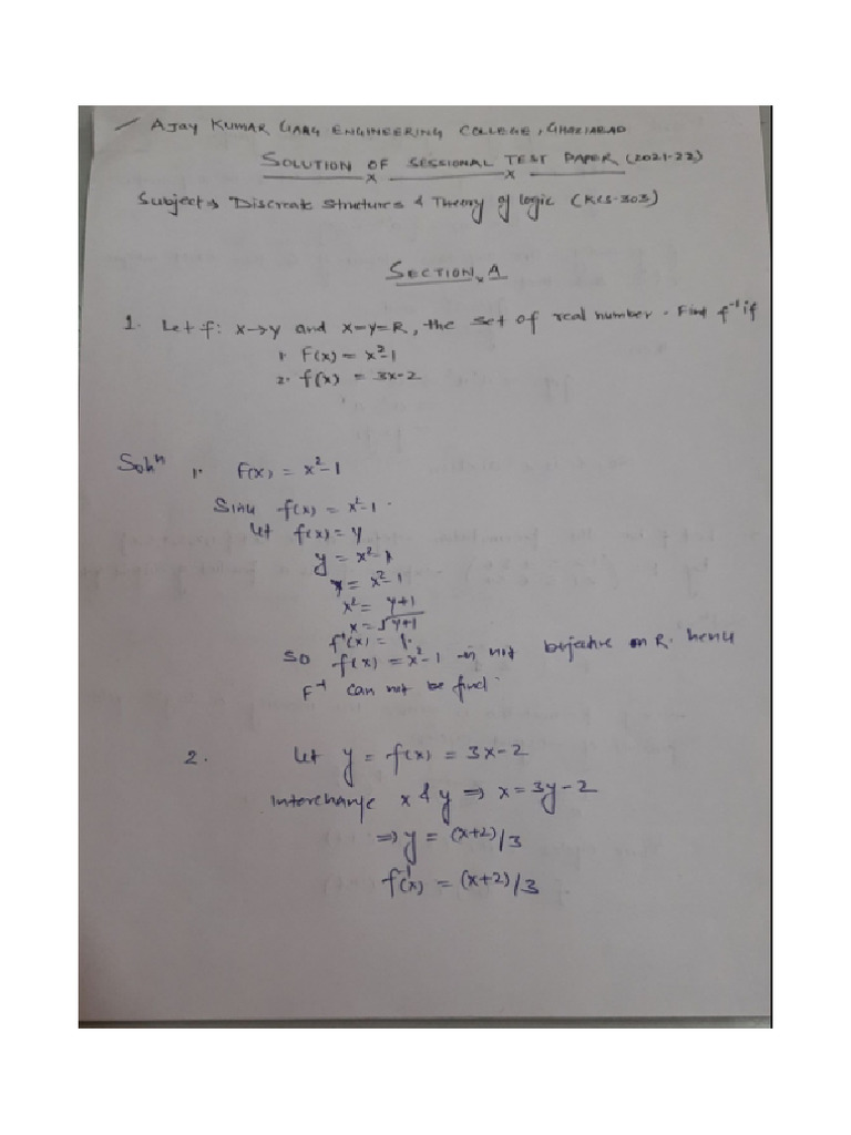 Discrete Structure &theory of Logic KCS-303 ST-2 Sol ODD 21-22 | PDF