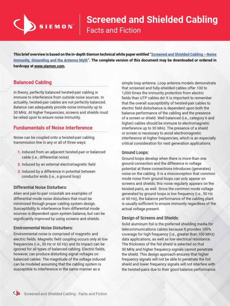 07 04 01 Screened and Shielded Cabling Facts and Fiction | PDF ...