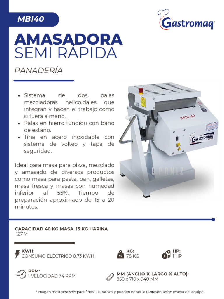 Ficha Amasadora Semirapida Mbi40 Gastromaq | PDF