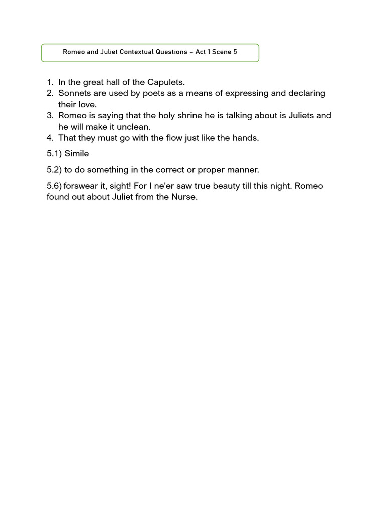 Romeo and Juliet Questions 1 | PDF
