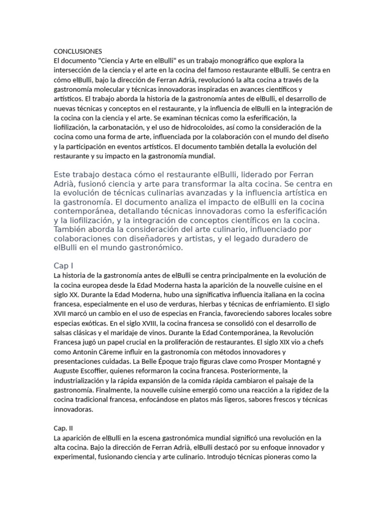 Conclusion Es | PDF | Cocina francés | Gastronomía