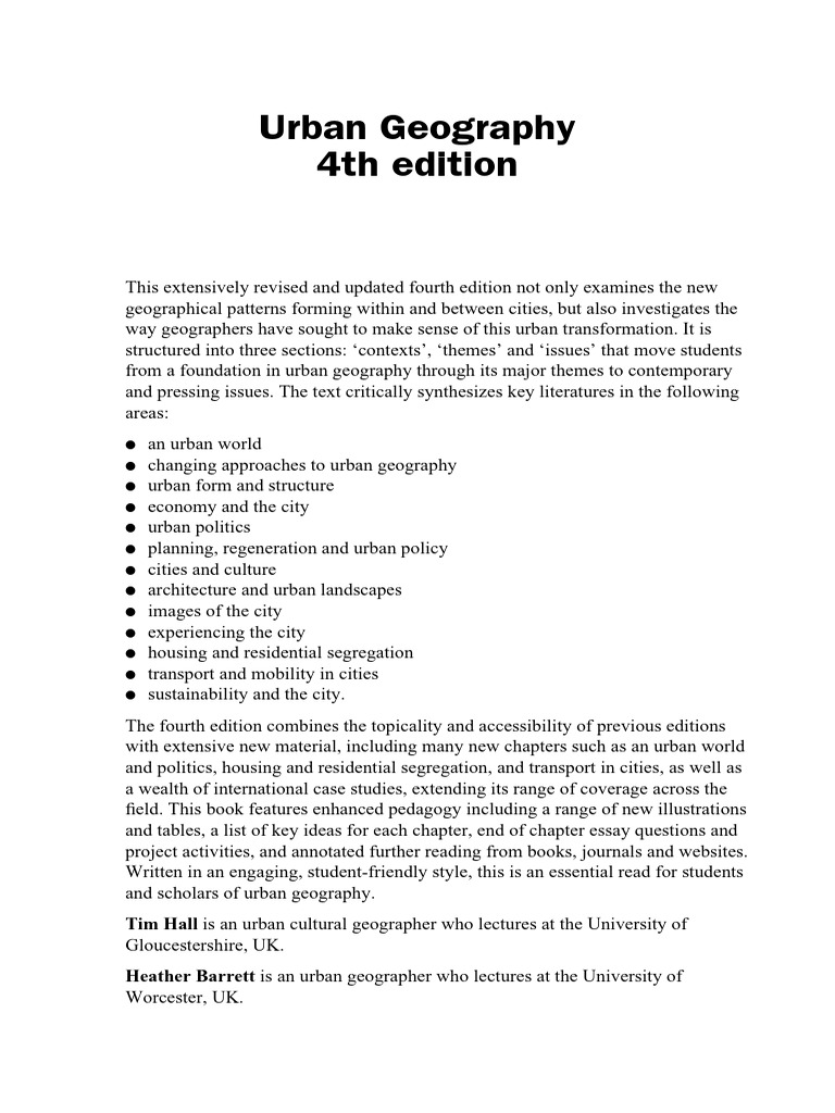 Urban Geography 4th Edition | PDF | City | Experience