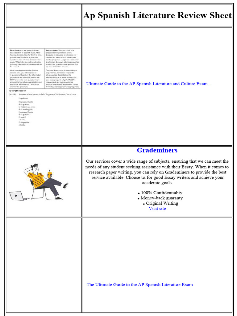 AP Spanish Literature Review Sheet | PDF | Essays | Multiple Choice