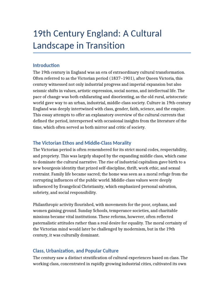 Victorian England: Class and Culture Shift | PDF | Victorian Era | Pre ...