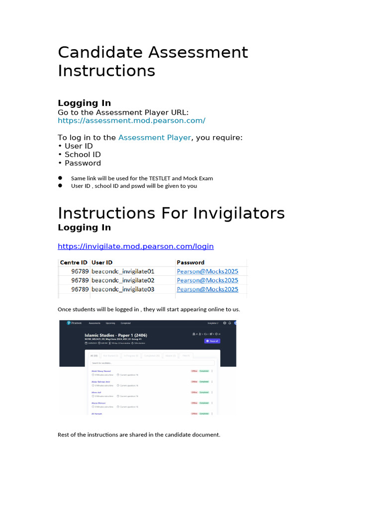 Candidate Assessment Login Instructions | PDF
