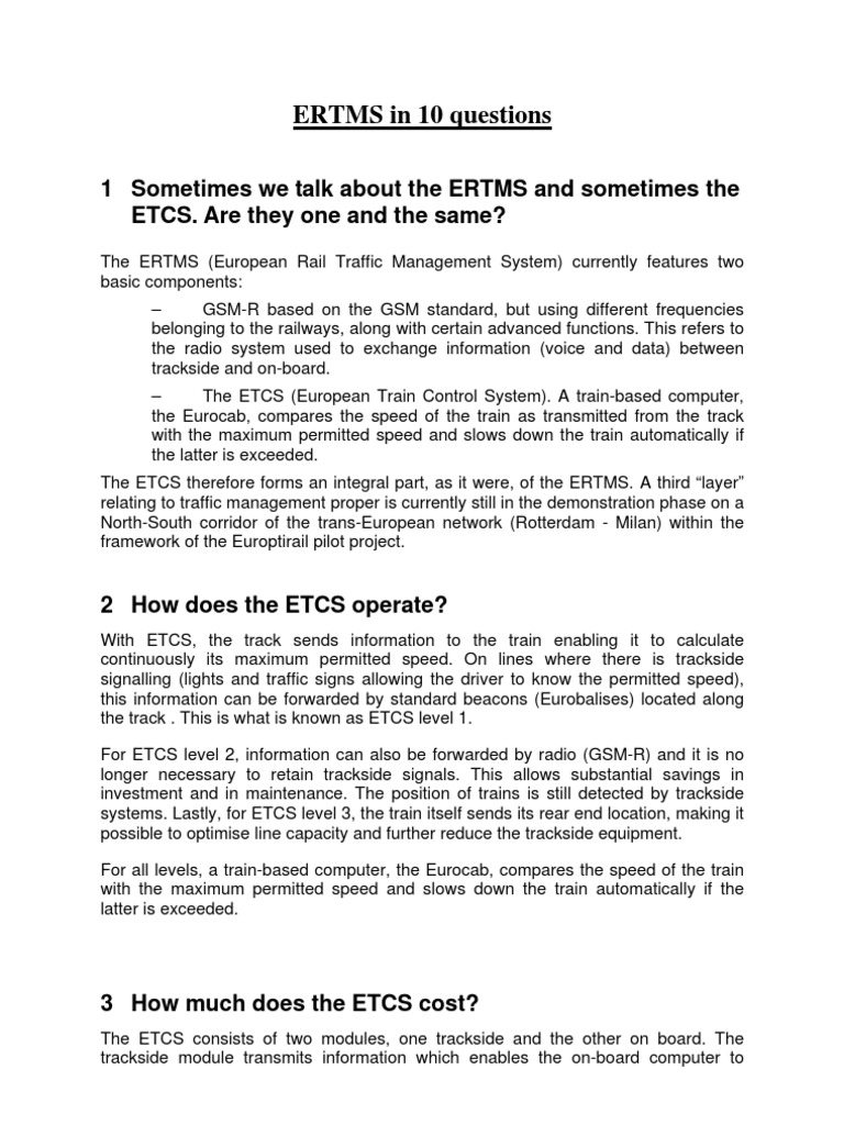 Ertms 10 Questions en | PDF | Rail Transport | Transportation Engineering