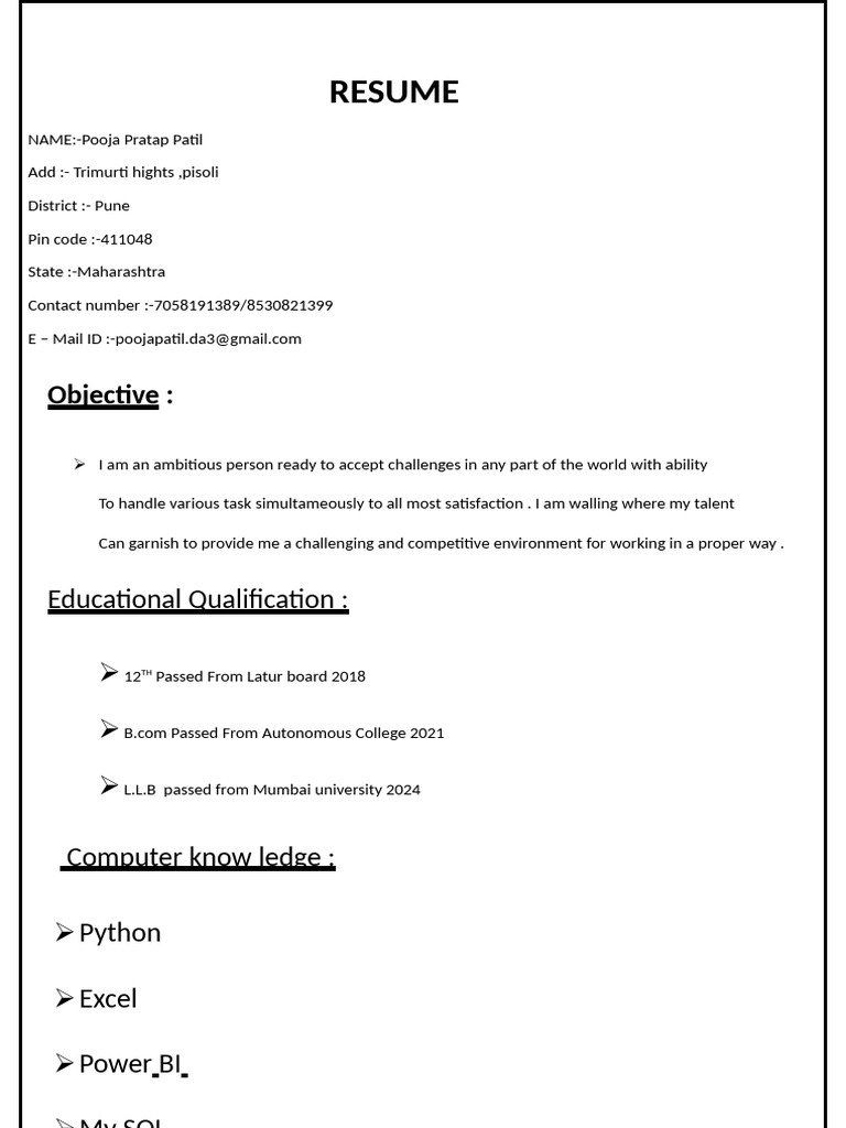 RESUME Pooja Patil 123 | PDF