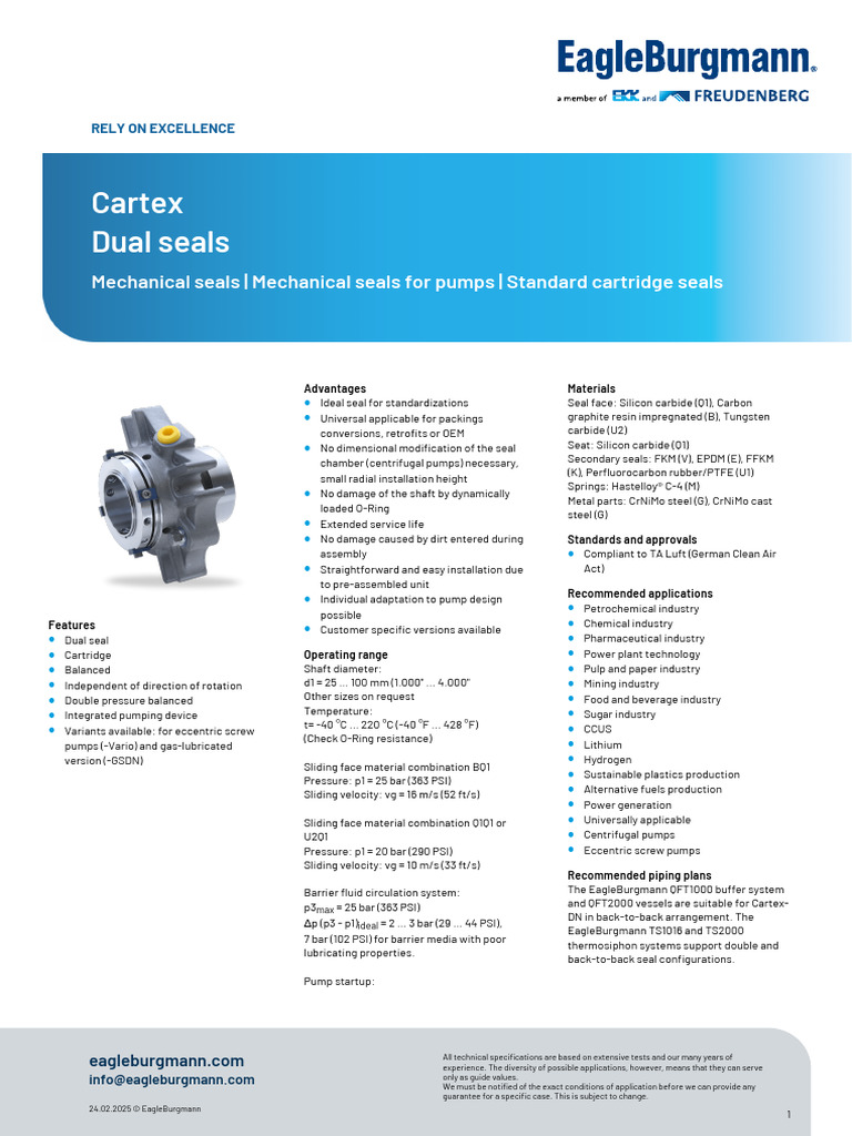 Cartex Dual Seals for Pumps Overview | PDF | Pump | Mechanical Engineering