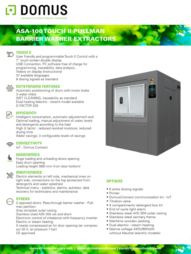 Domus ASA-100 Touch II Barrier Washer | PDF | Washing Machine