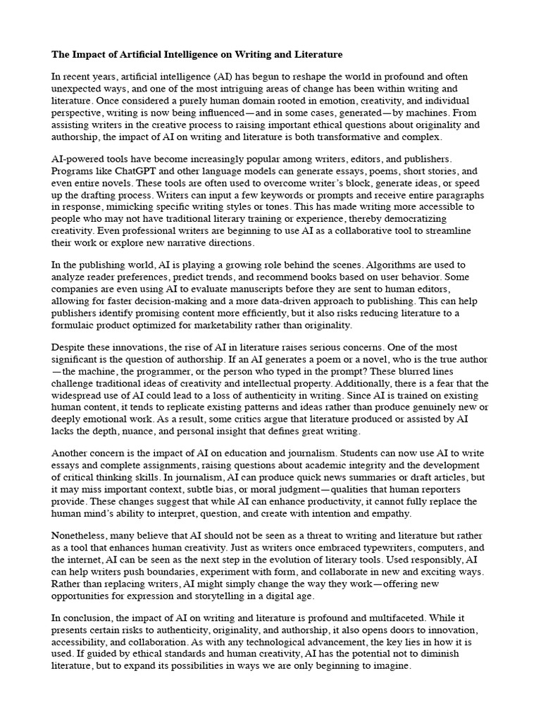 AI's Transformative Role in Literature | PDF | Artificial Intelligence ...