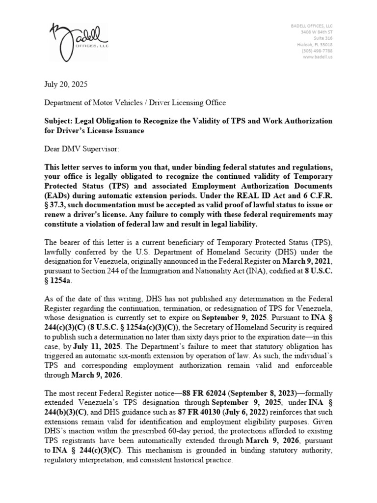 TPS Validity for DMV License Issuance | PDF | Department Of Motor ...