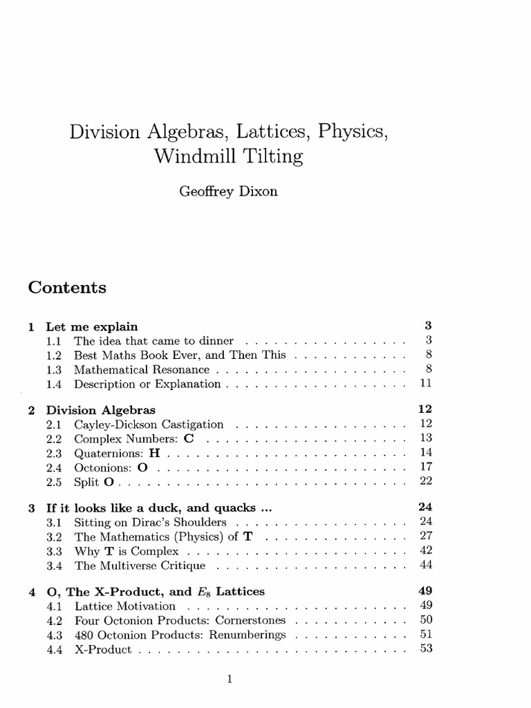 Dixon GM - Division Algebras, Lattices, Physics, Windmill Tilting | PDF