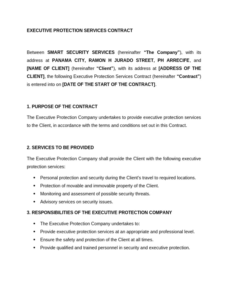 Executive Protection Services Contract | PDF