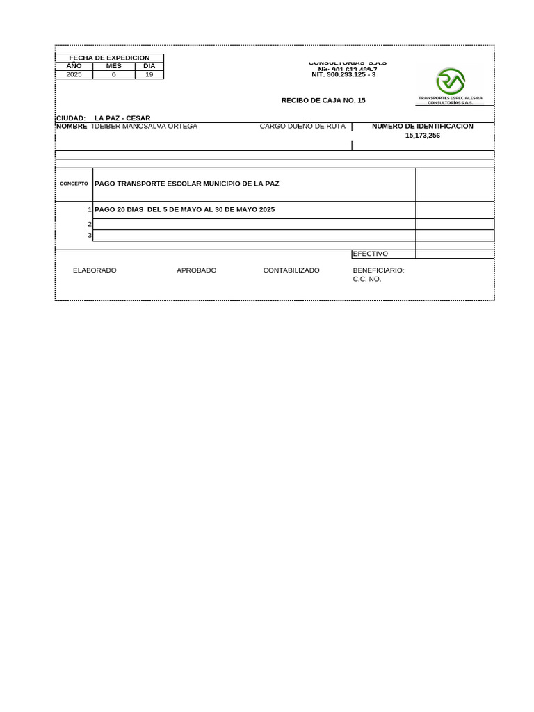 Recibos de Transporte Escolar 2025 | PDF