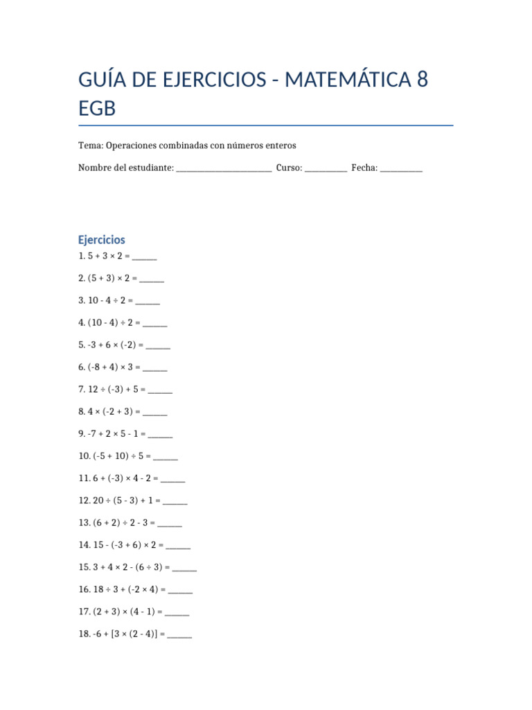 Guia Operaciones Combinadas 8EGB | PDF