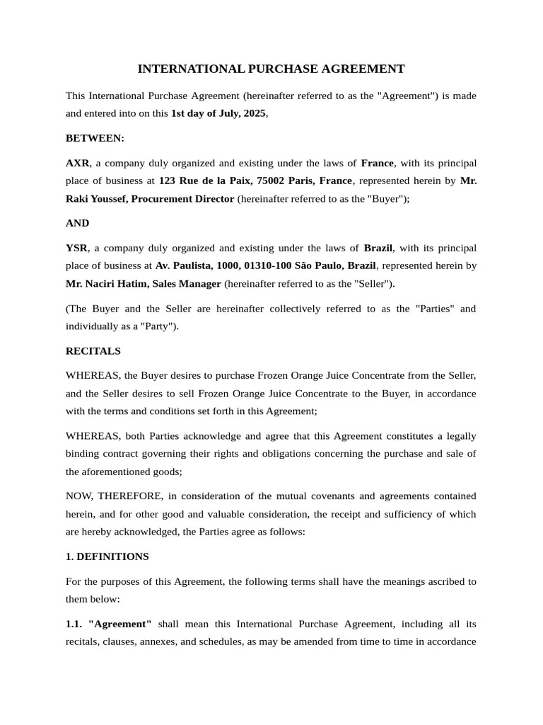 International Purchase Agreement for Frozen Orange Juice Concentrate ...