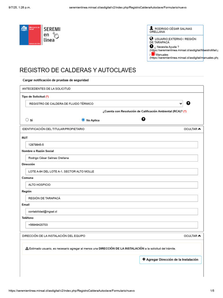 Seremienlinea.minsal.cl Asdigital v2 Index.php RegistroCalderaAutoclave Formulario Nuevo | PDF ...