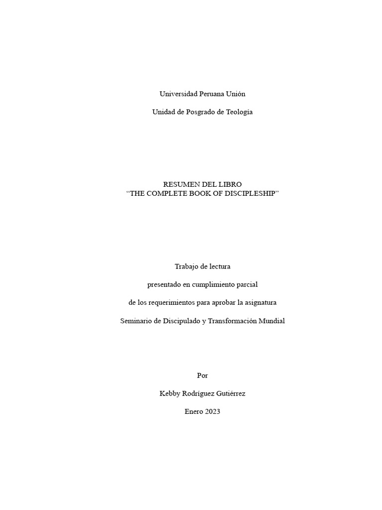 Resumen de "The Complete Book of Discipleship" | PDF | Jesús | Iglesia ...