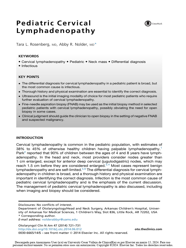 Pediatric Cervical Lymphadenopathy Guide | PDF | Medical Specialties ...