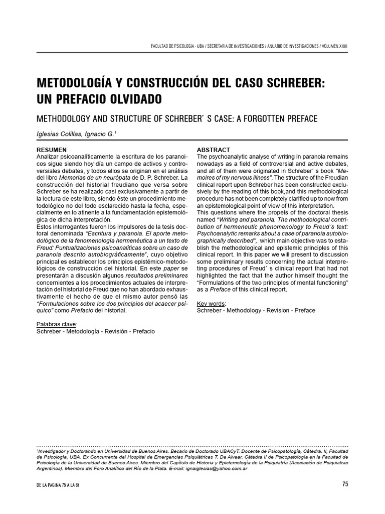 Metodología del Caso Schreber en Freud | PDF | Sigmund Freud | Mente ...