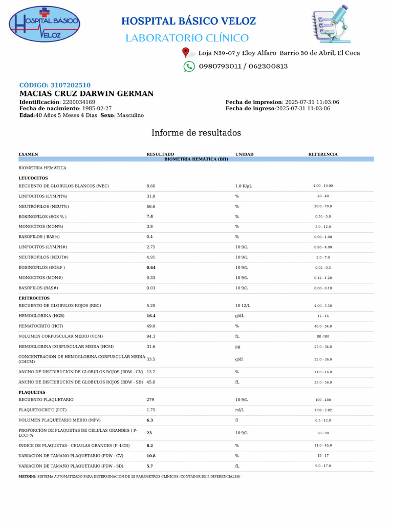 Macias Cruz Darwin German-1 | PDF | Leucocito | Pruebas medicas