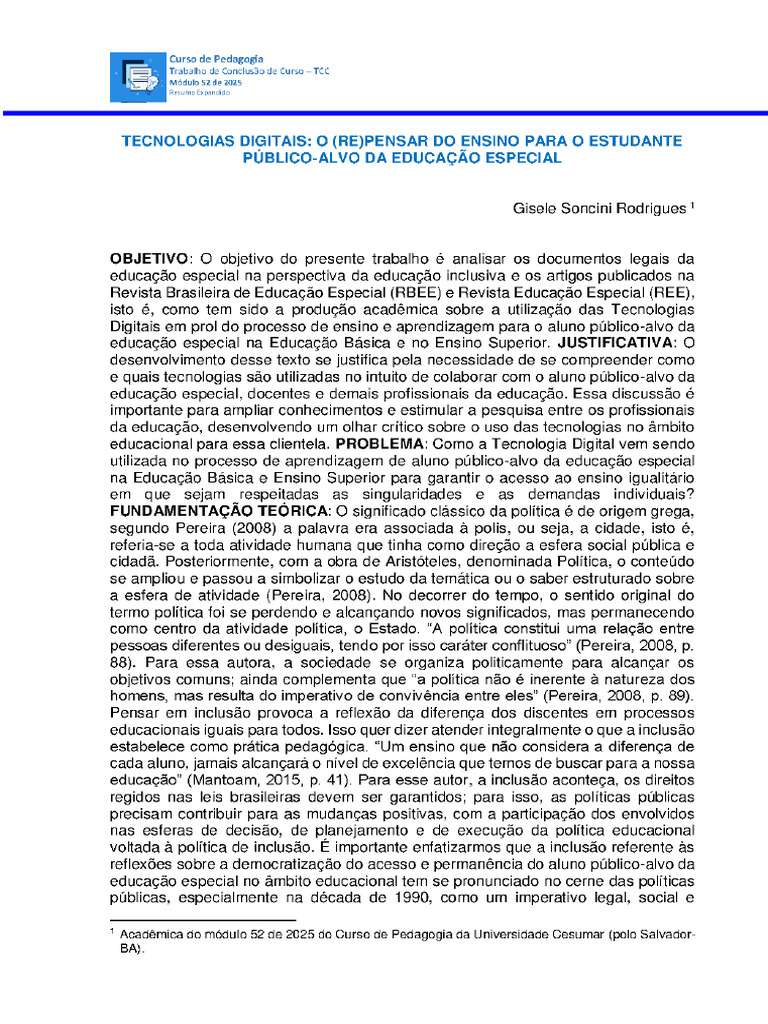 TCC Resumo Expandido Faculdade | PDF