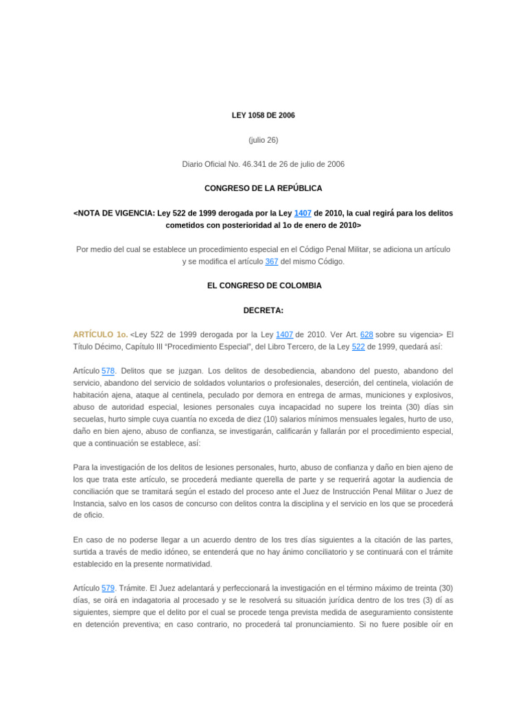 Ley 1058 de 2006: Procedimiento Especial | PDF | Sentencia (ley) | Fiscal
