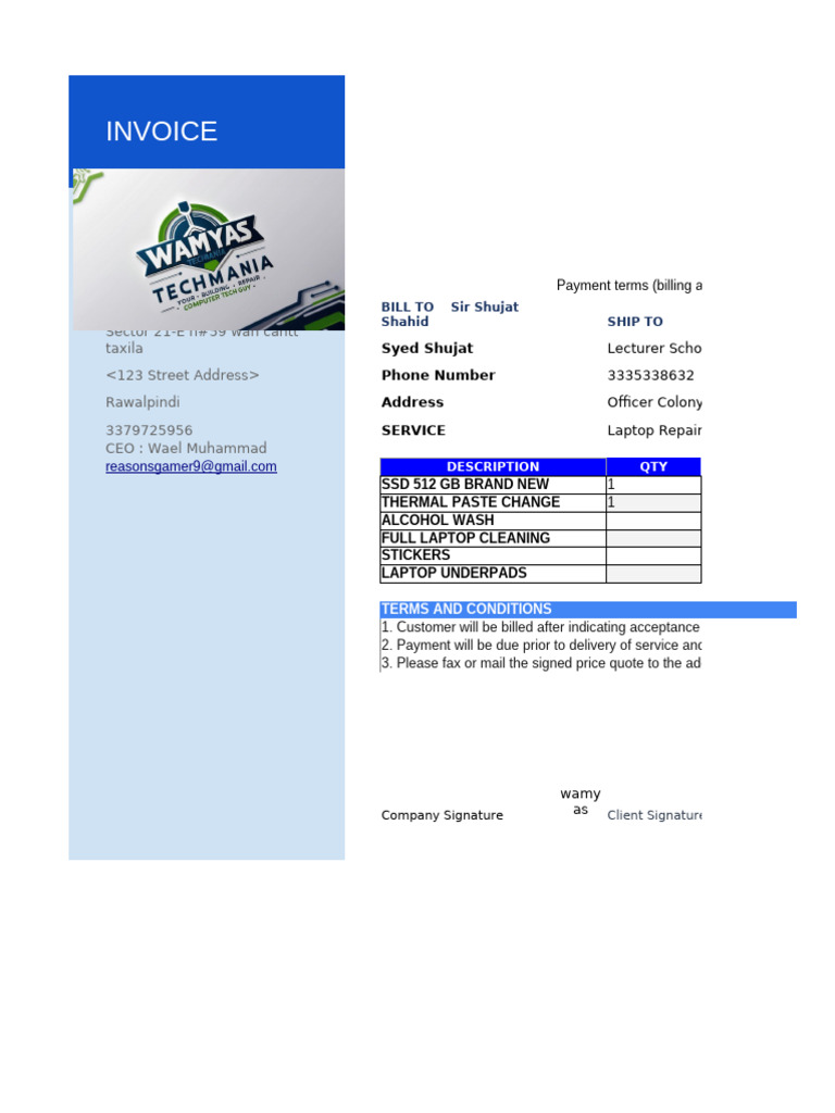 PC Repair Invoice Template | PDF