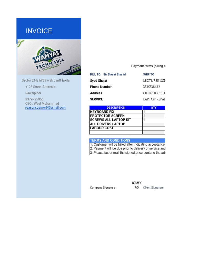 PC Repair Invoice Template | PDF