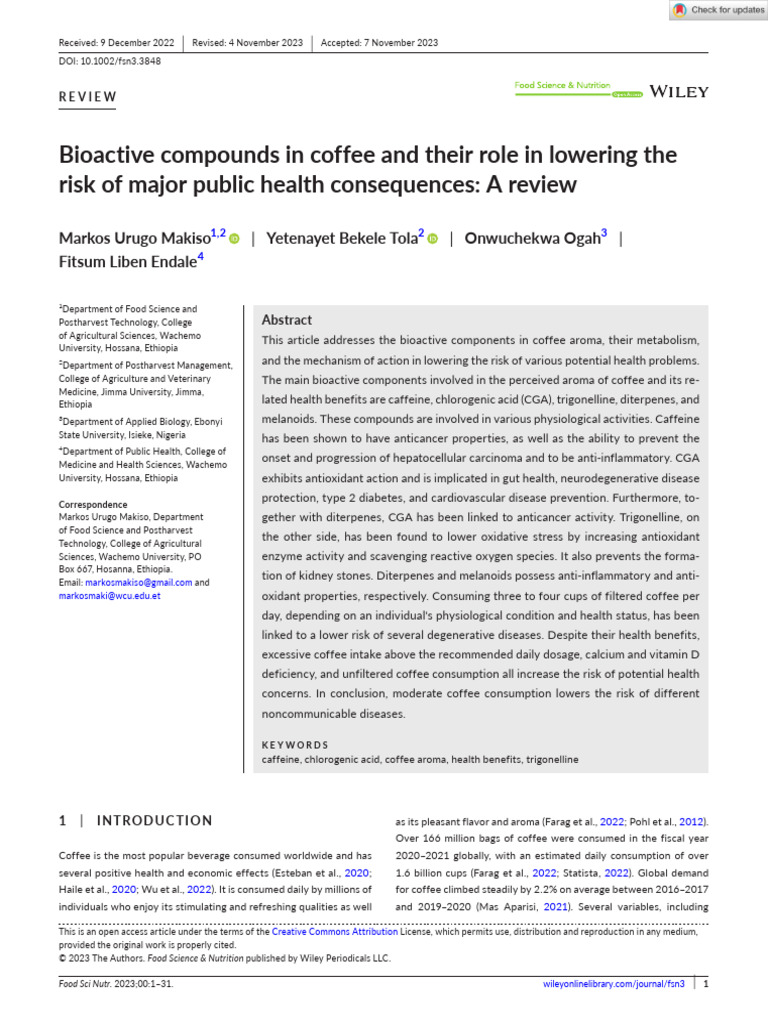 Bioactive Compounds in Coffee and Their Role in Lowering | PDF | Coffee