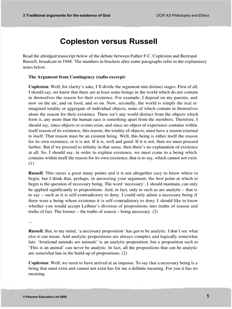 Copleston-Russell Debate on God's Existence | PDF | Existence | A ...