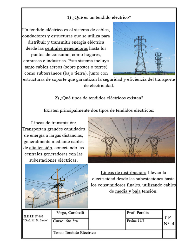 Tipos y funciones del tendido eléctrico | PDF | Transmisión de energía ...